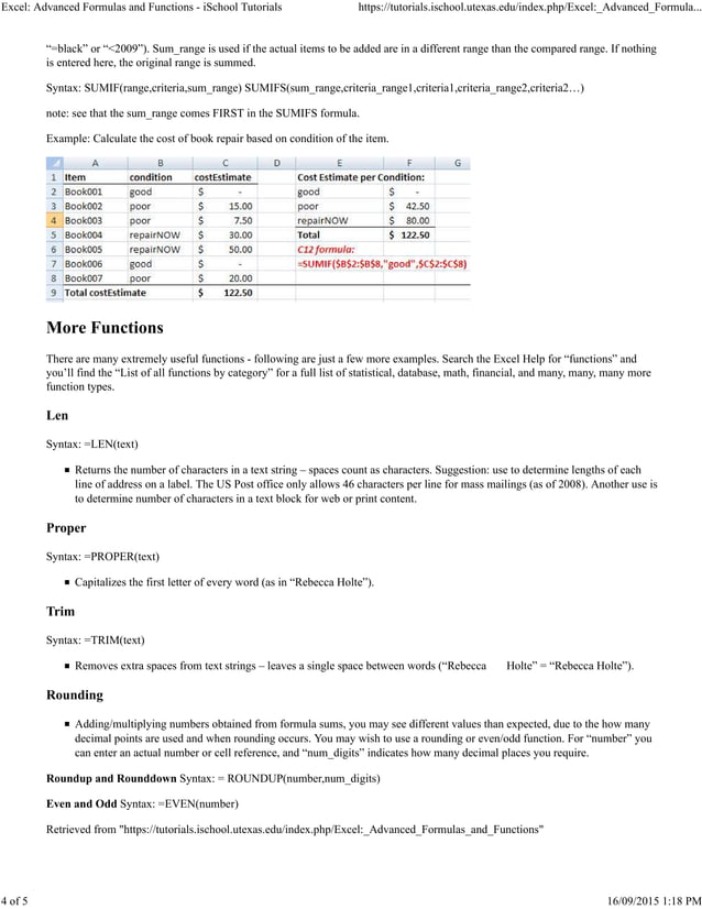 Excel advanced formulas and functions i-school tutorials | PDF