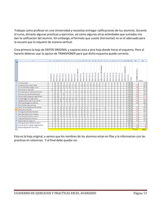 Excel avanzado. Cuaderno de Ejercicios y Practicas | PDF