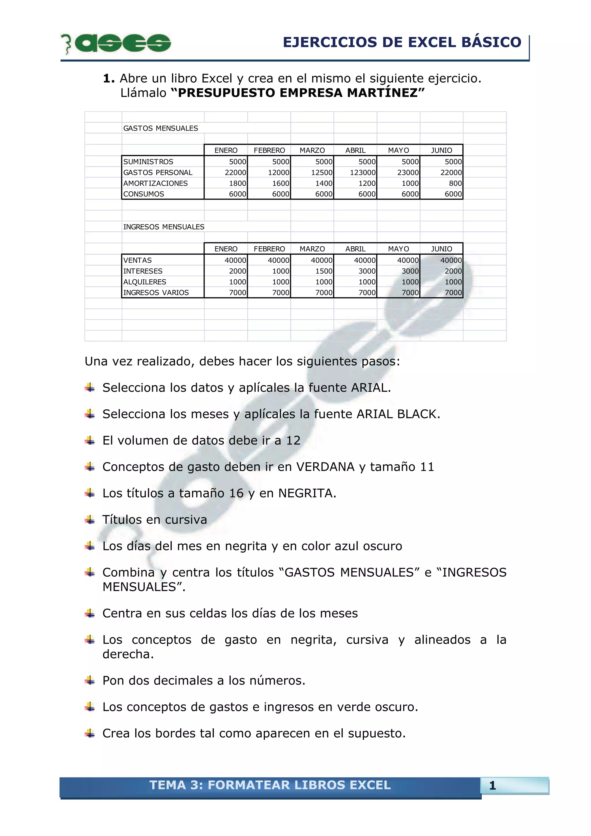 Excel basico ejercicios | PDF