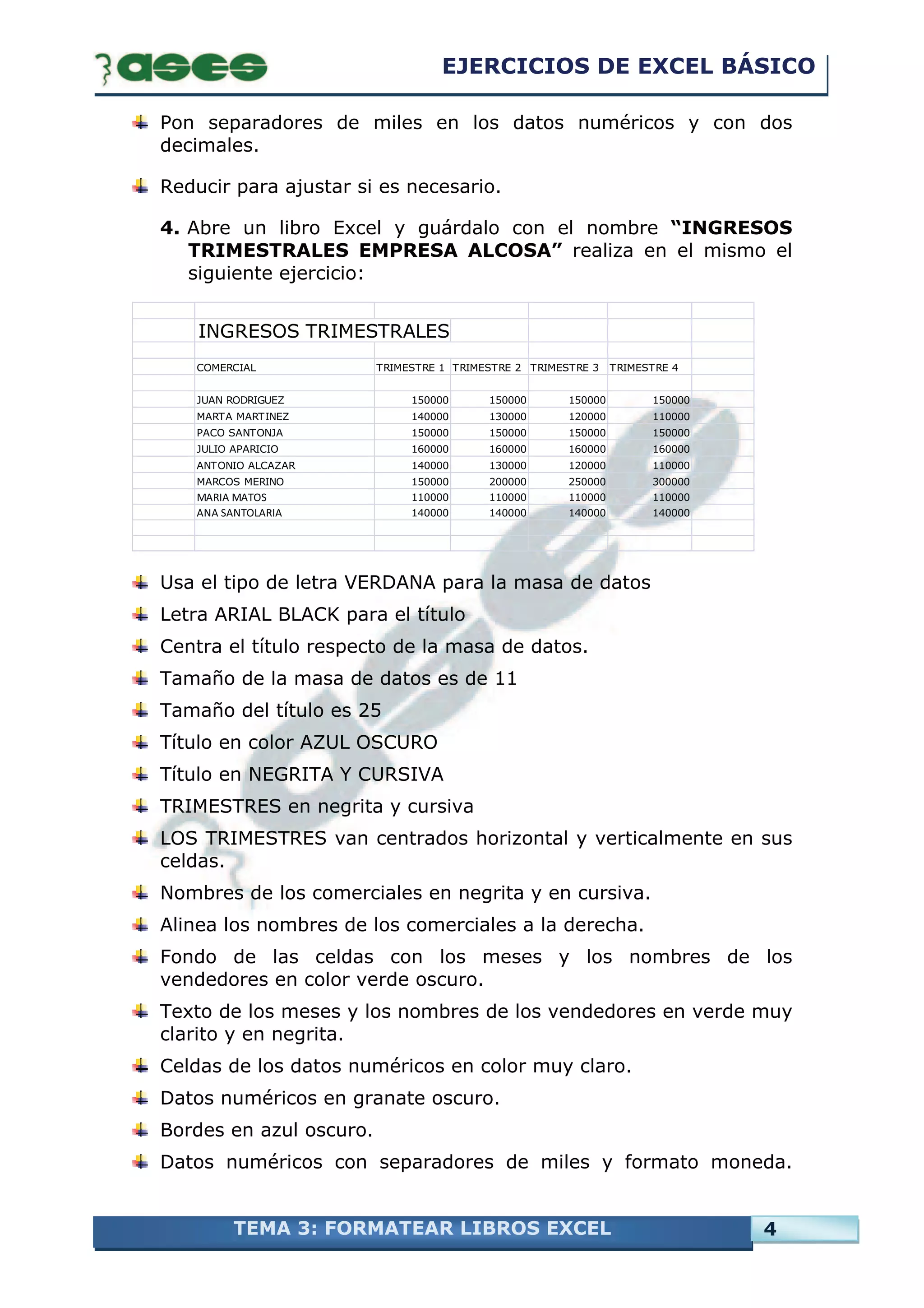 Excel basico ejercicios | PDF
