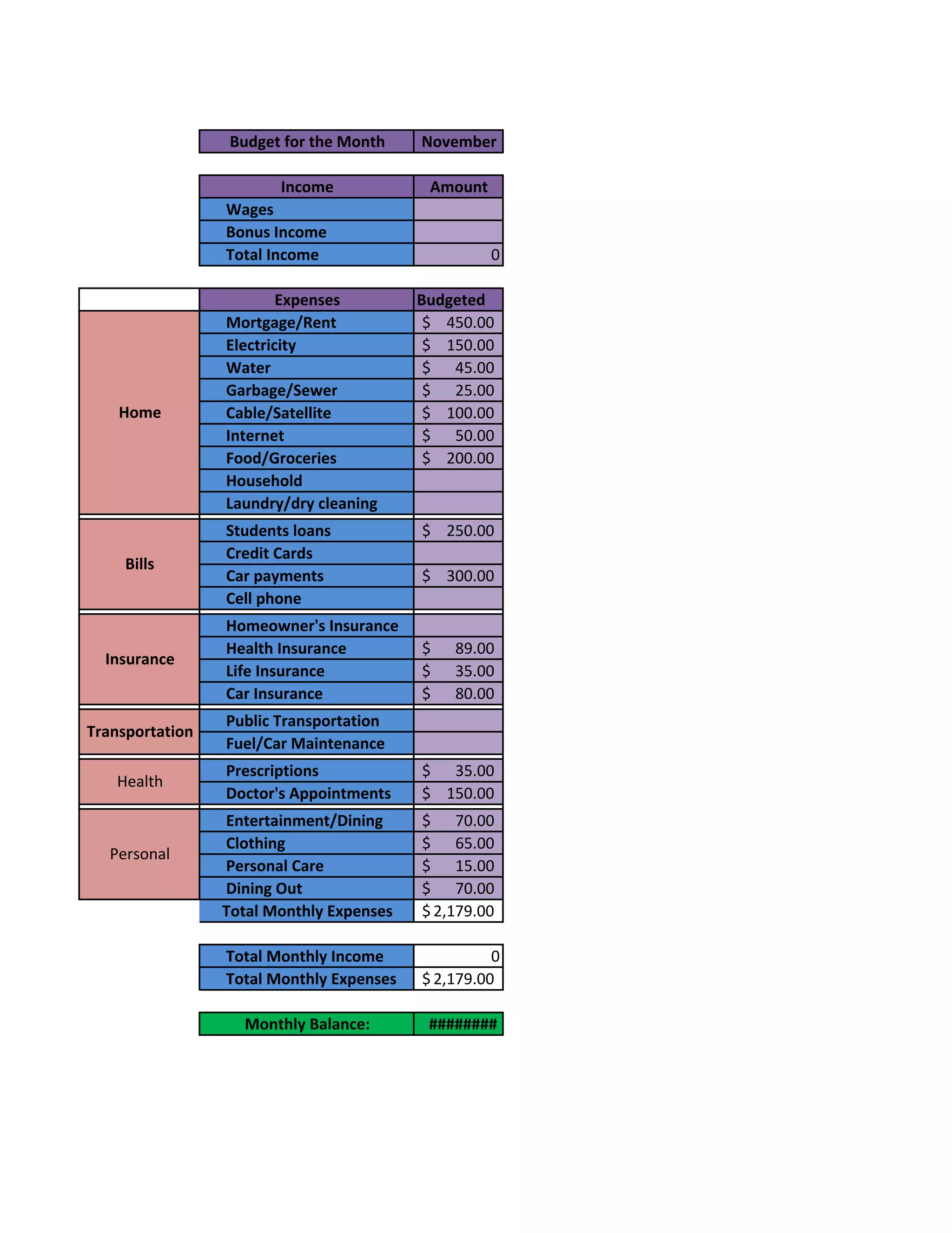 Excel budget | PDF | Insurance | Personal Finance