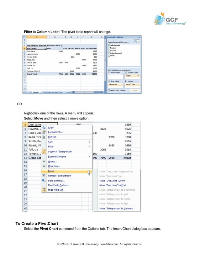 Excel creating pivot table | PDF Excel creating pivot table | PDF
