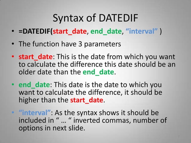 Excel DATEDIFF Function | PPT
