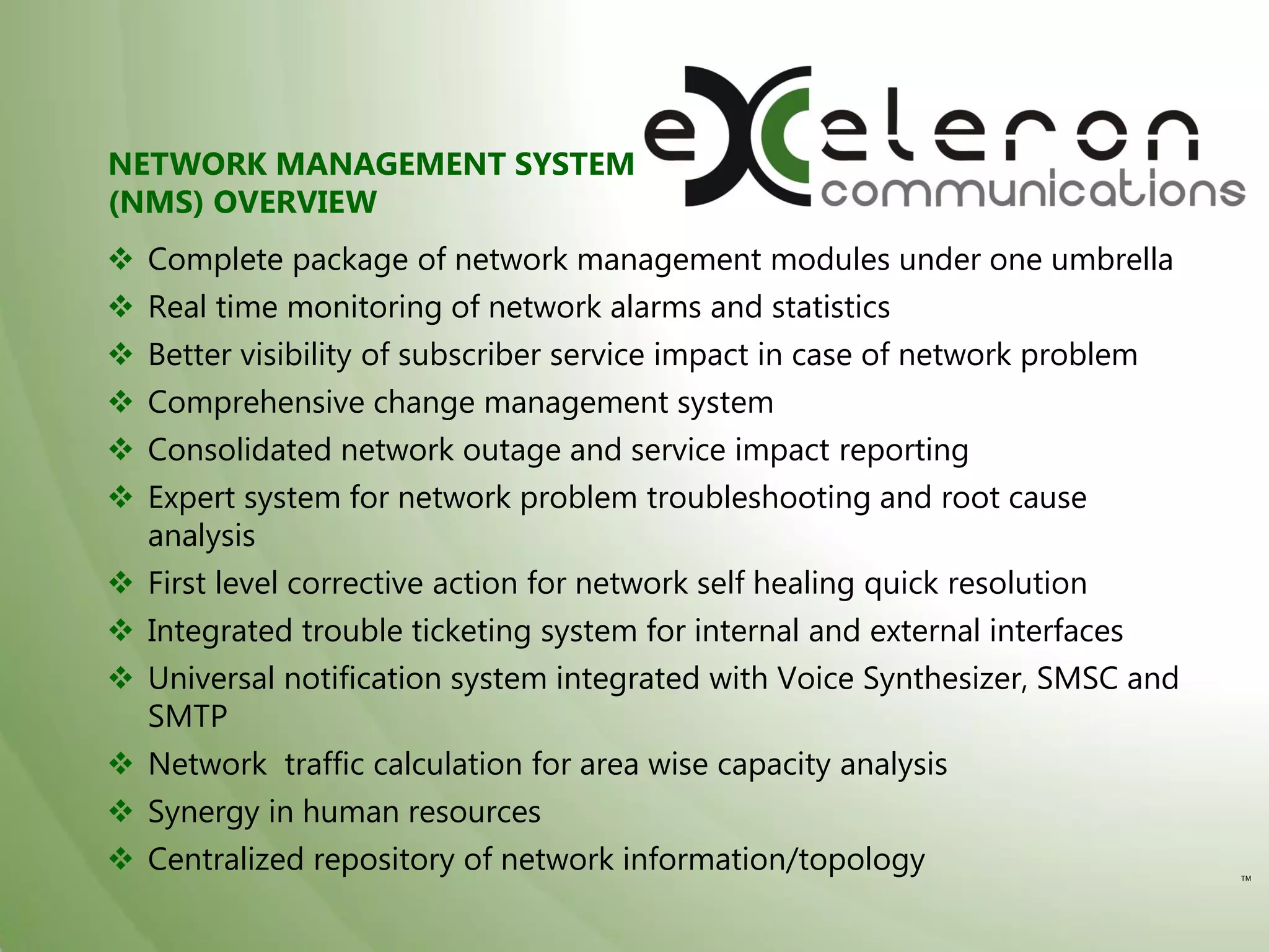 Network Management System (Contact: info@exceleron-communications.com ...