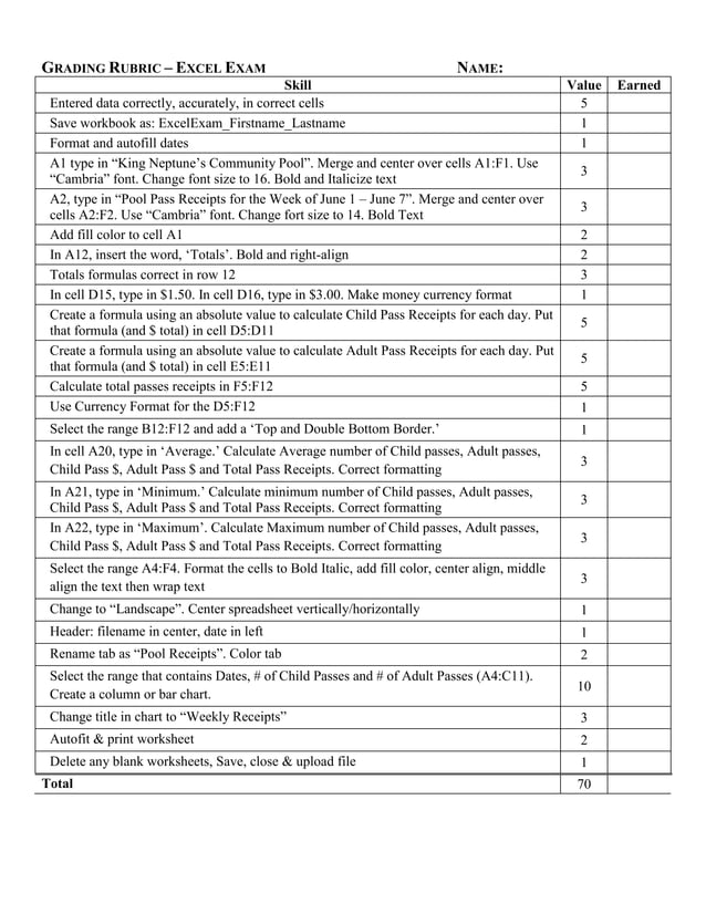Excel exam practical | DOCX