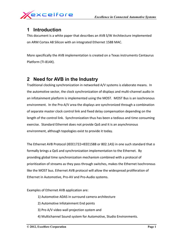 Excelfore Ethernet AVB Software Architecture on ARM Cortex SOCs (White Paper) | PDF | Free Download