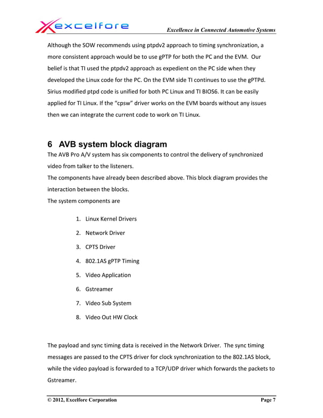 Excelfore Ethernet AVB Software Architecture on ARM Cortex SOCs (White Paper) | PDF