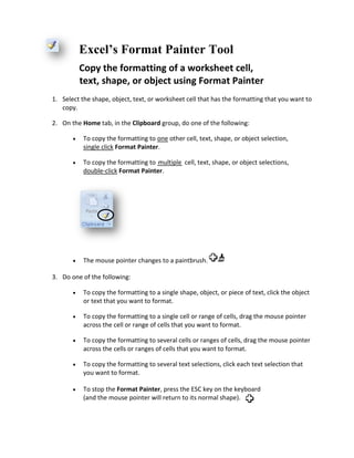Excel Format Painter Tool | PDF