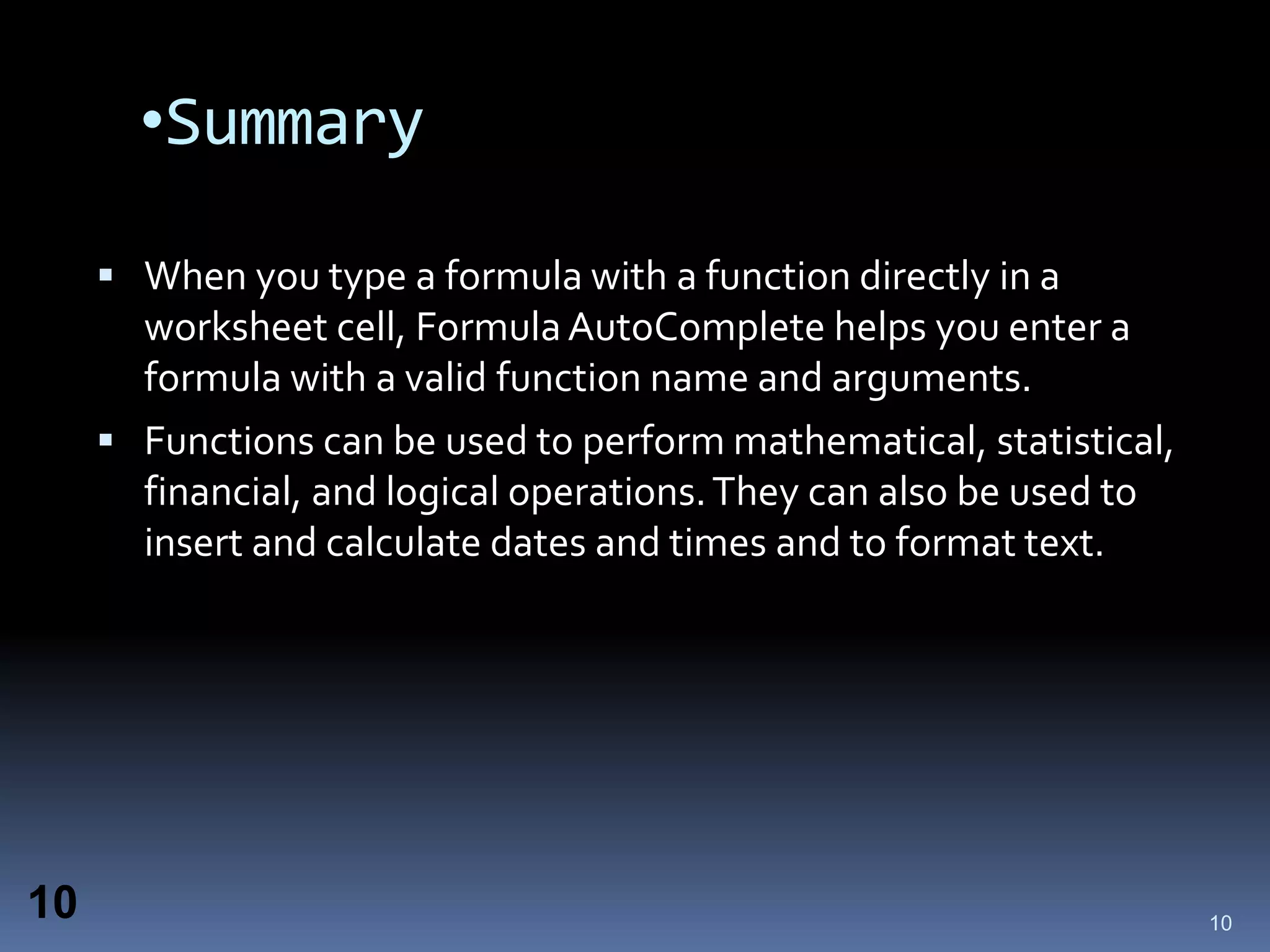 Excel functions | PPT