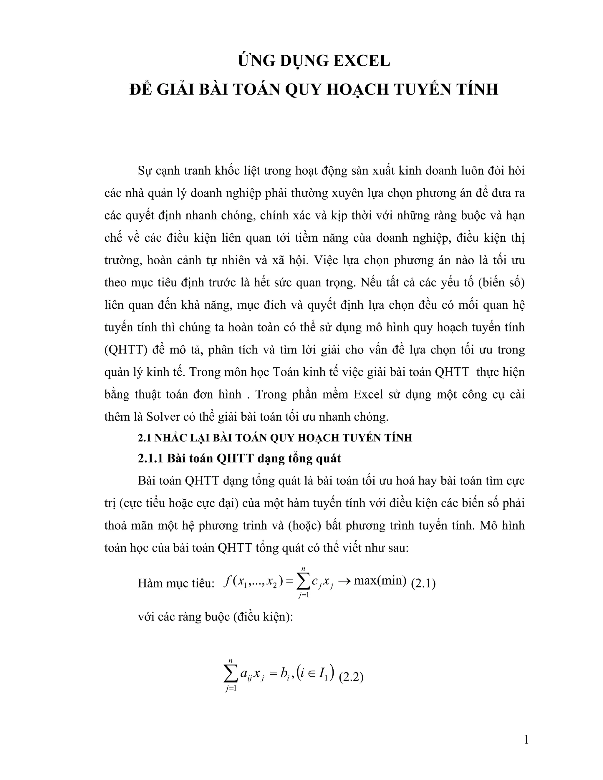 Excel giai bai toan qhtt | PDF