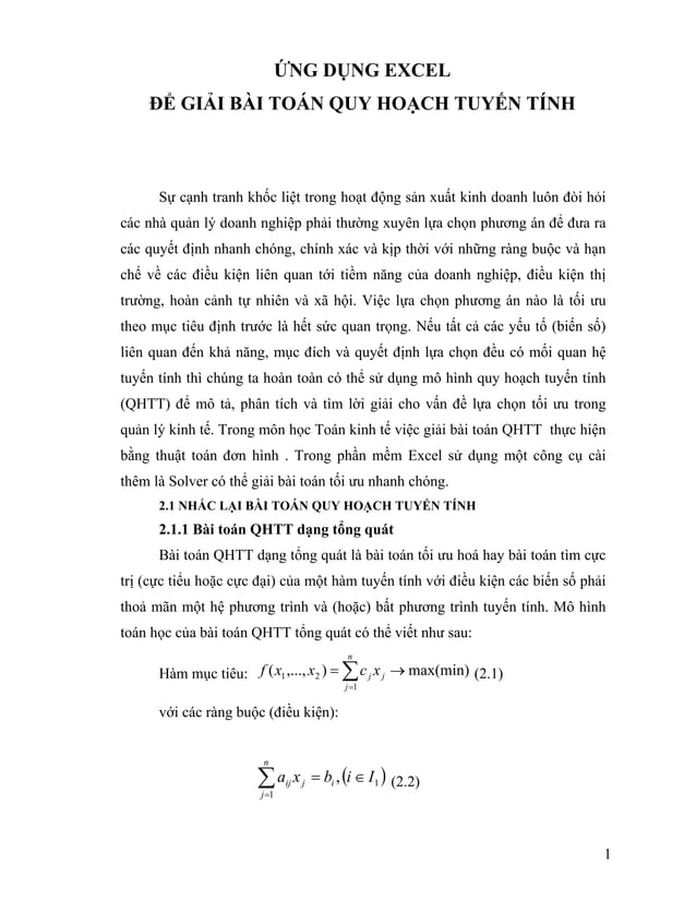 Excel giai bai toan qhtt | PDF