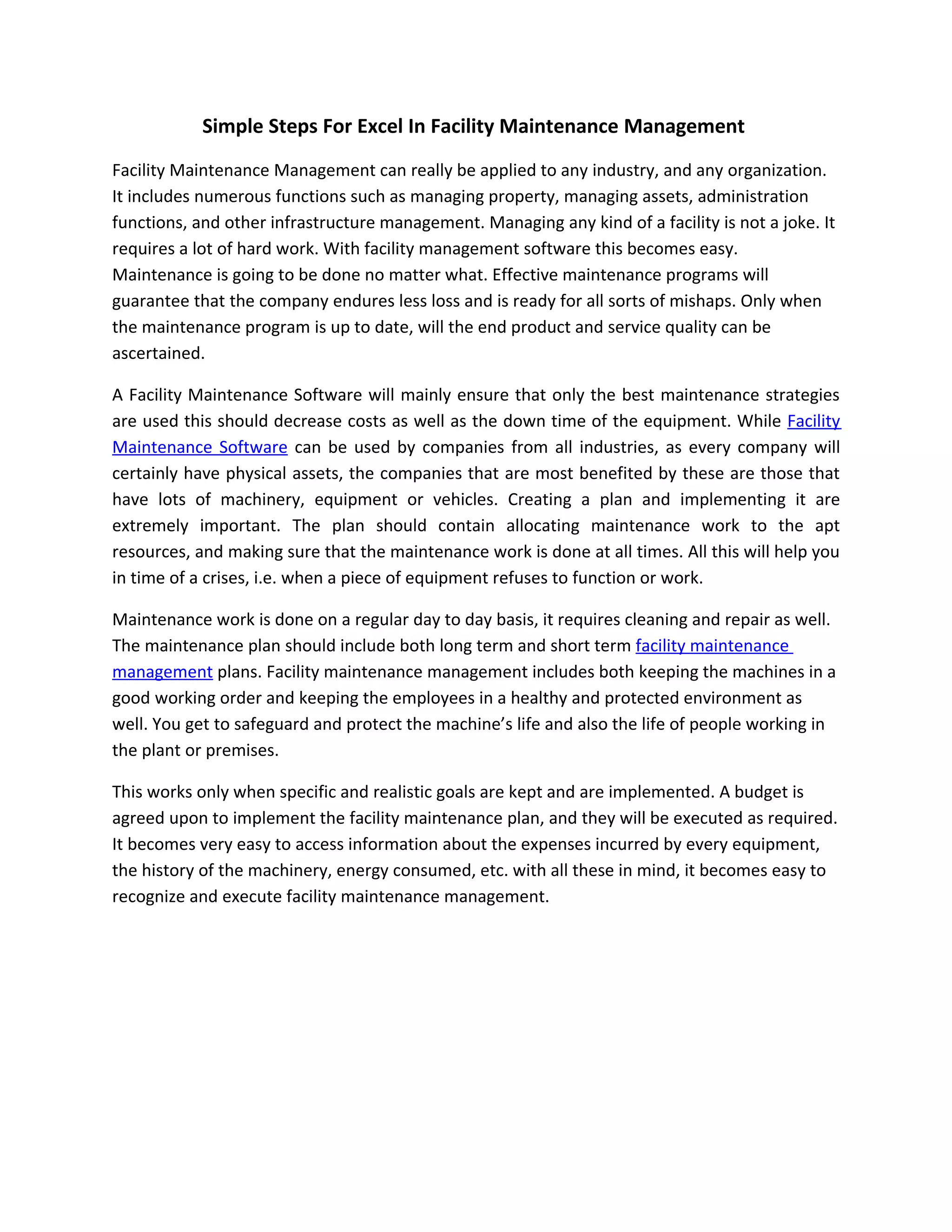 Excel in facility maintenance management with simple steps | DOC