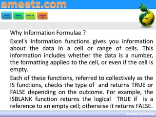 Excel information formulae ameet z academy | PPTX