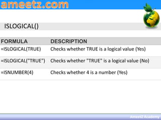 Excel information formulae par ii ameet z academy | PPT