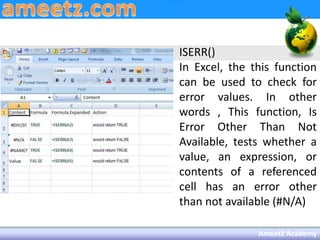 Excel information formulae par ii ameet z academy | PPT