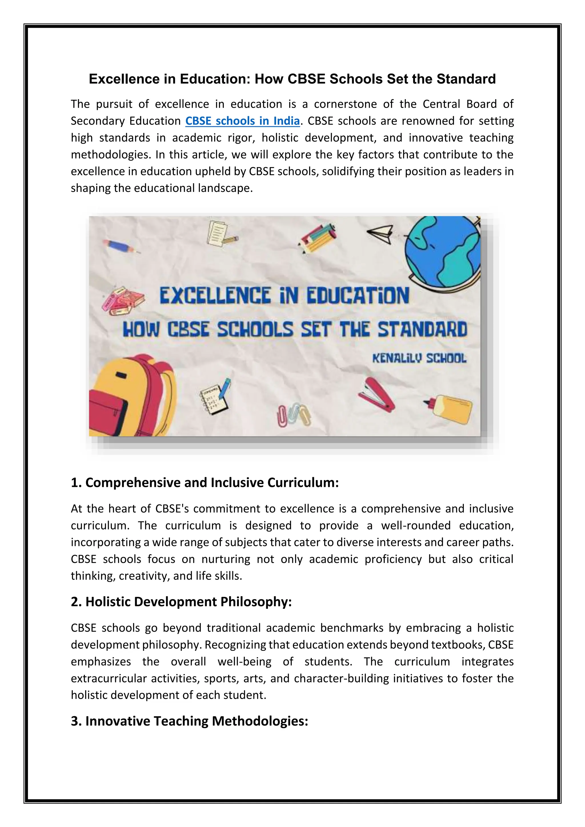 Excellence in Education How CBSE Schools Set the Standard | PDF ...