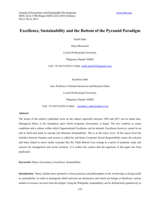 Excellence sustainability and the bottom of pyramid paradigm | PDF