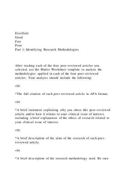 ExcellentGoodFairPoorPart 1 Identifying Research Meth | DOCX