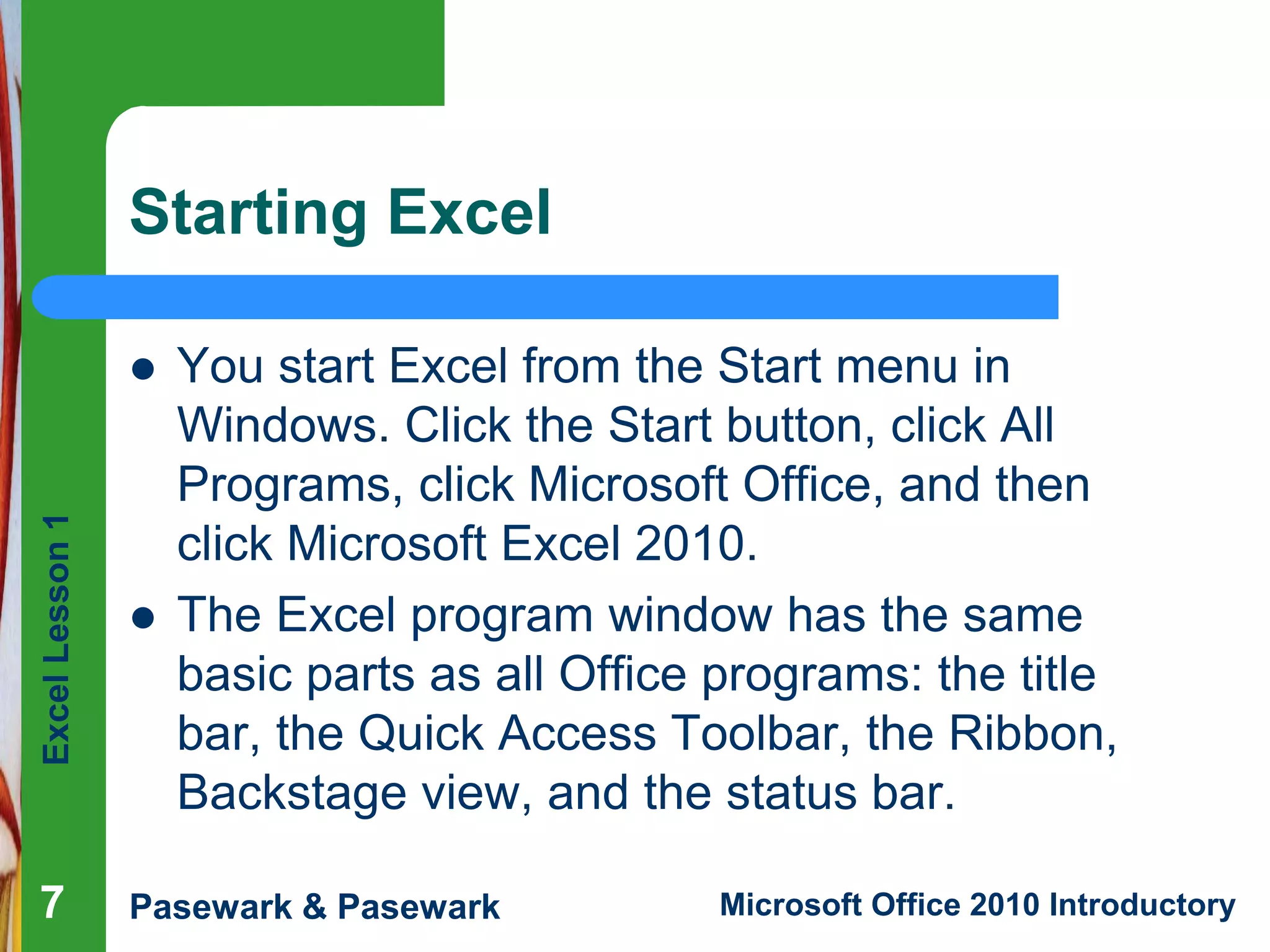 Excel Tutorial Lesson 1 Starting Microsoft Excel 2010