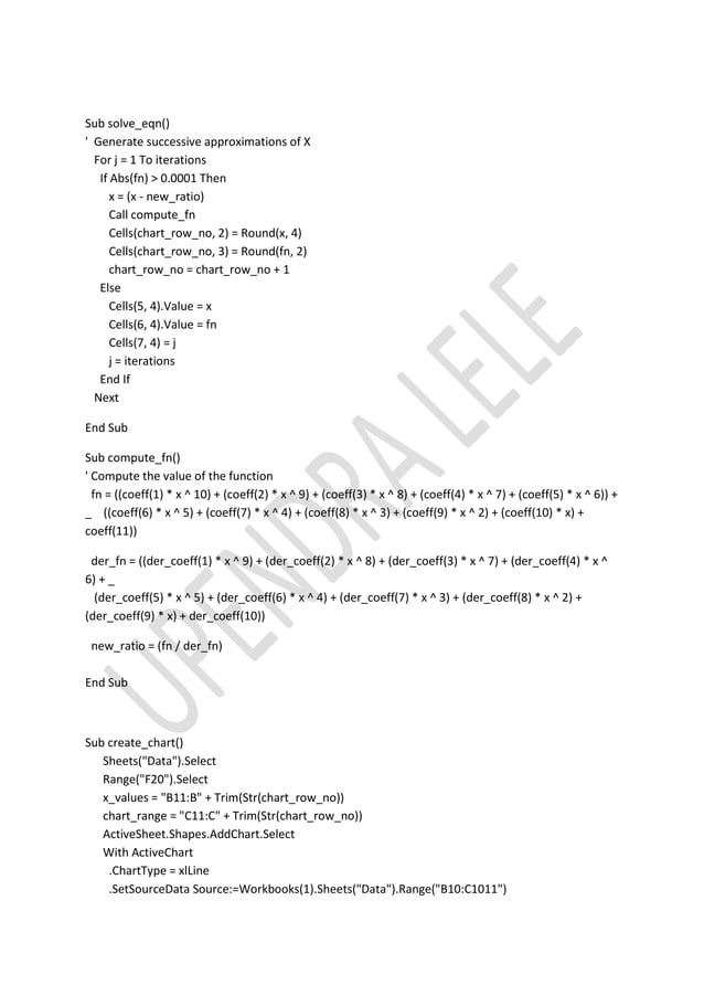 Excel macro for solving a polynomial equation | PDF
