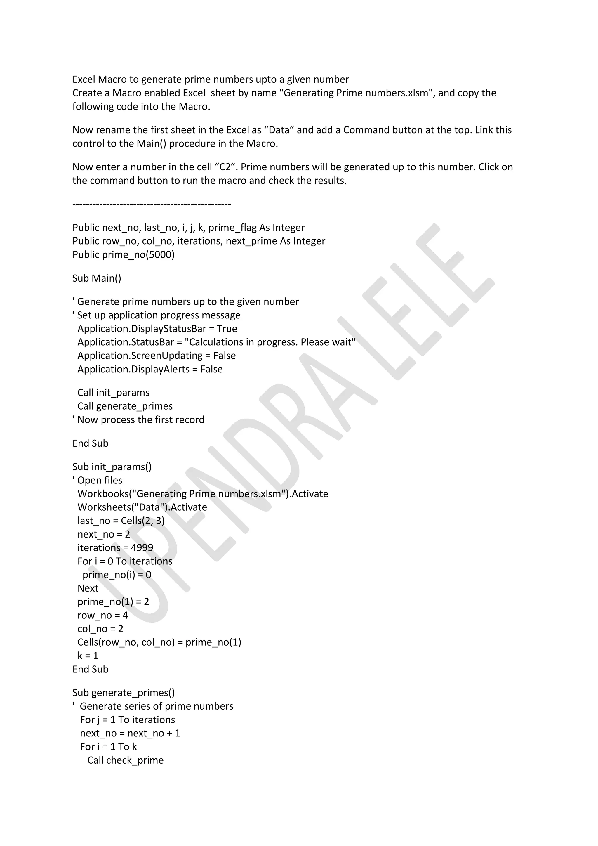 Excel macro to generate prime numbers | PDF