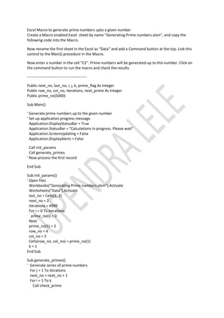 Excel macro to generate prime numbers | PDF