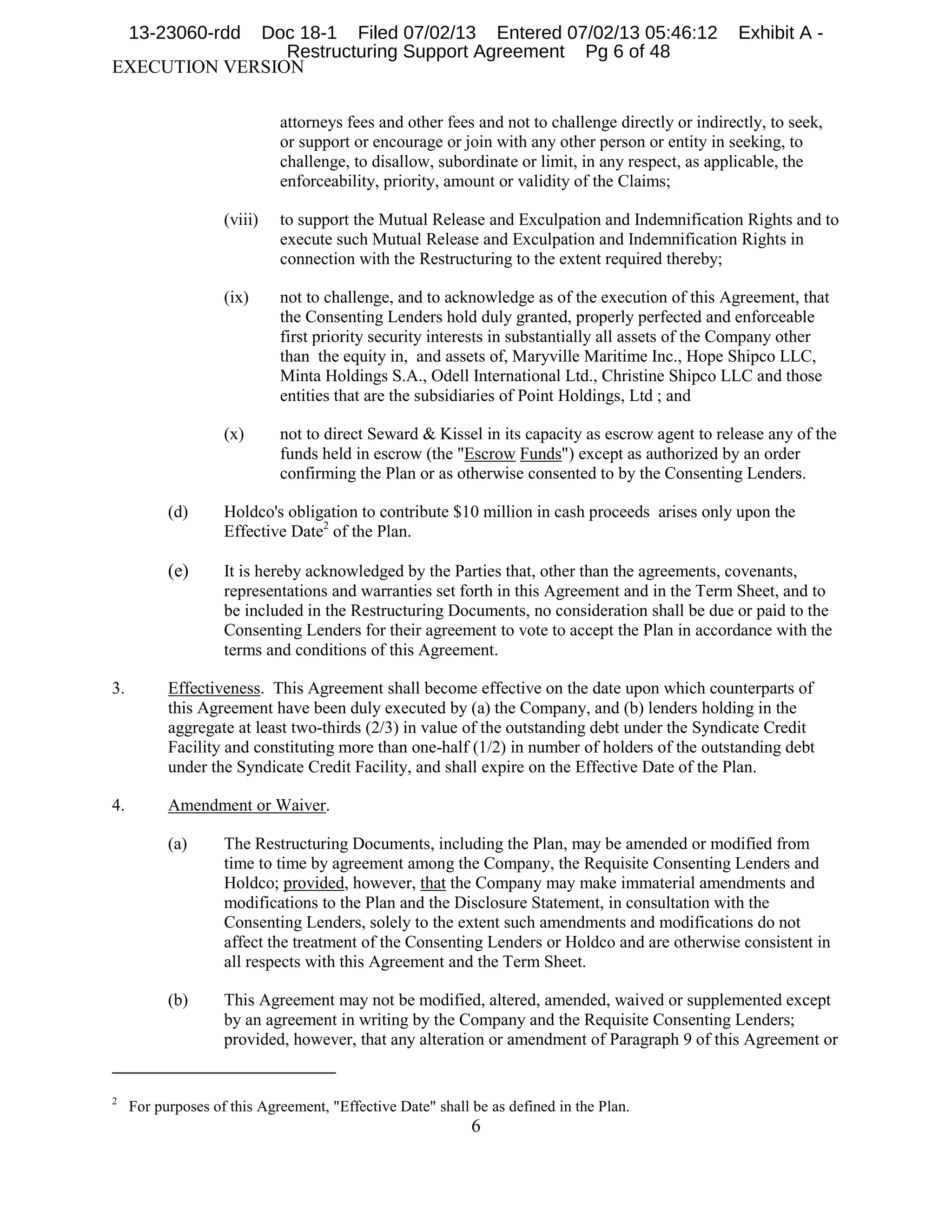 Excel maritime plan support agreement | PDF