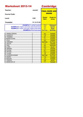 2013-14 Cambridge Exam Marksheet | PDF