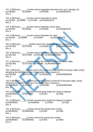 MS Excel MCQ Questions and Answers (Microsoft Office) | PDF