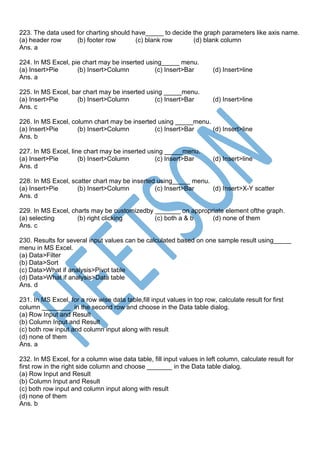 MS Excel MCQ Questions and Answers (Microsoft Office) | PDF
