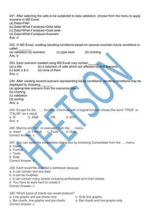 MS Excel MCQ Questions and Answers (Microsoft Office) | PDF