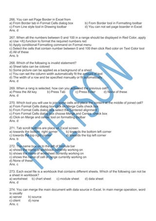 MS Excel MCQ Questions and Answers (Microsoft Office) | PDF | Computing | Technology & Computing