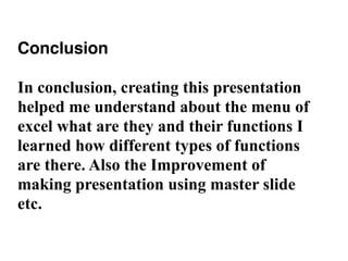 Explana?on of the all op?on on the menu bar of MS Excel | PDF