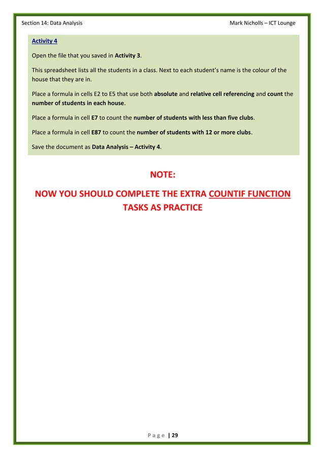 Data analysis in excel. Well documented notes | PDF