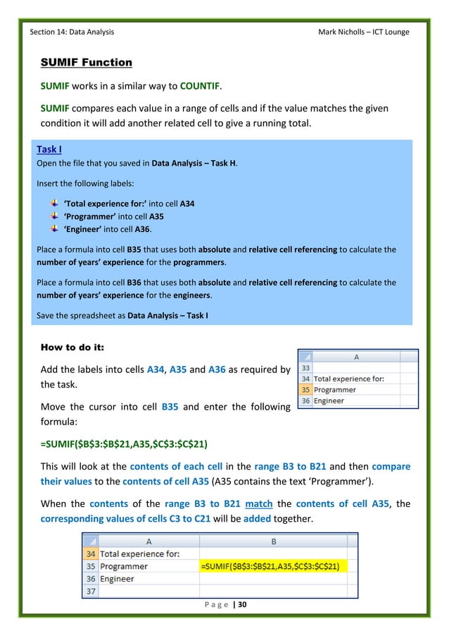 Data analysis in excel. Well documented notes | PDF