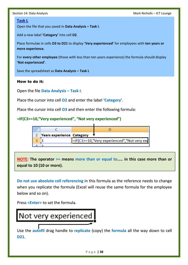 Data analysis in excel. Well documented notes | PDF