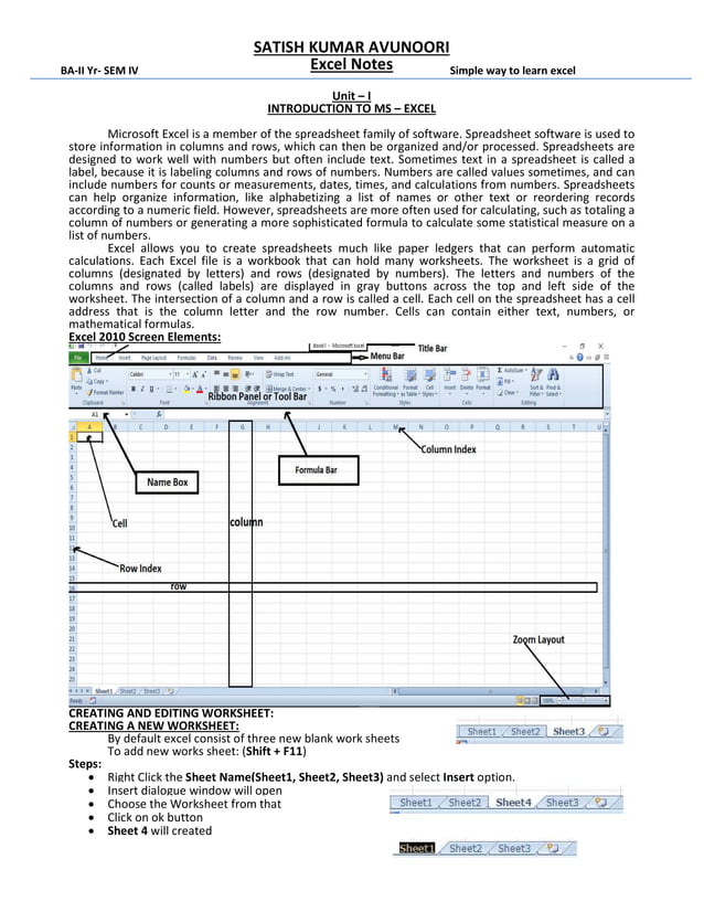 Excel notes by satish kumar avunoori | PDF | Business Accounting ...