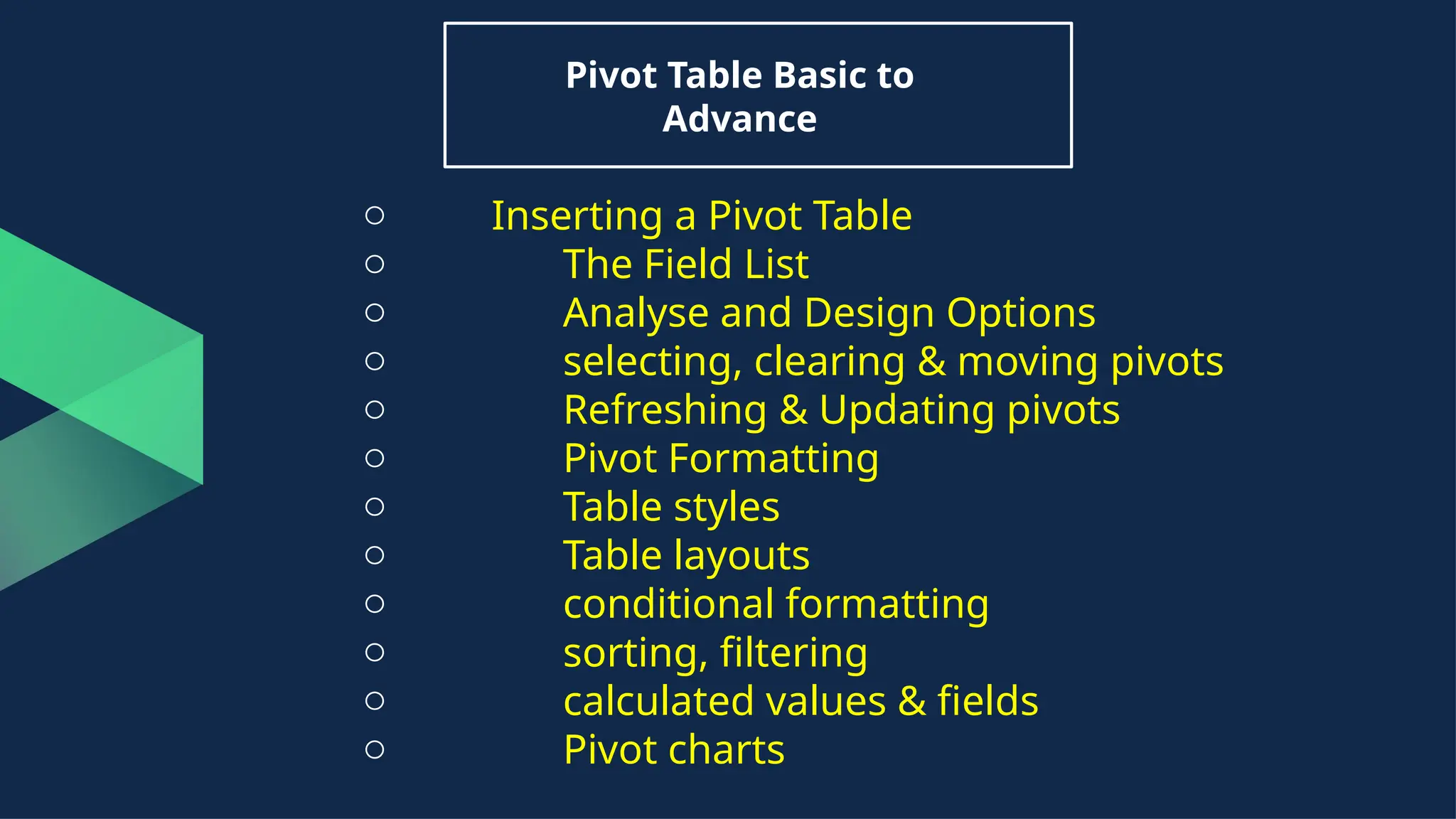 Microsoft Excel Pivot Options, Pivot table | PPTX