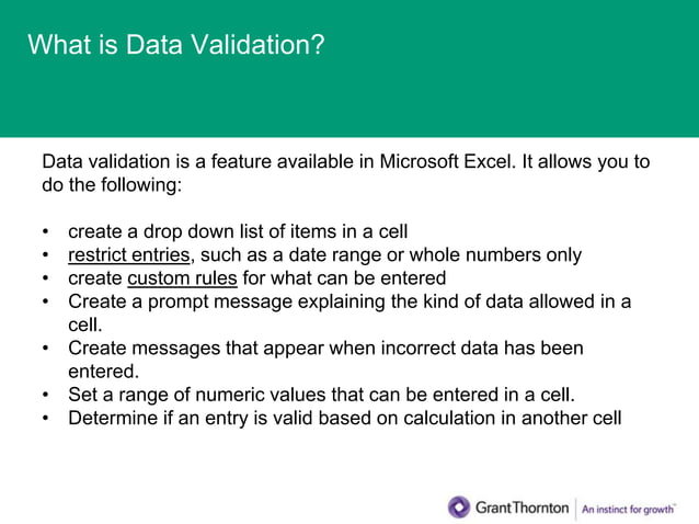 Excel presentation data validation | PPTX
