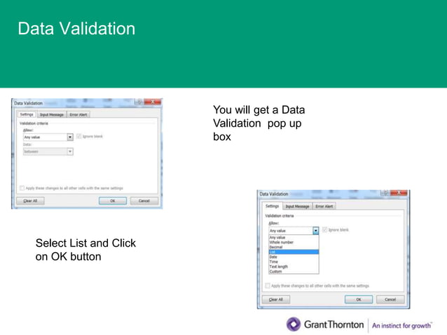 Excel presentation data validation | PPTX