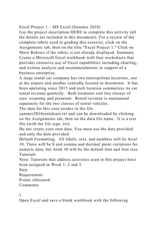 Excel Project 1 – MS Excel (Summer 2018) Use the project descripti.docx