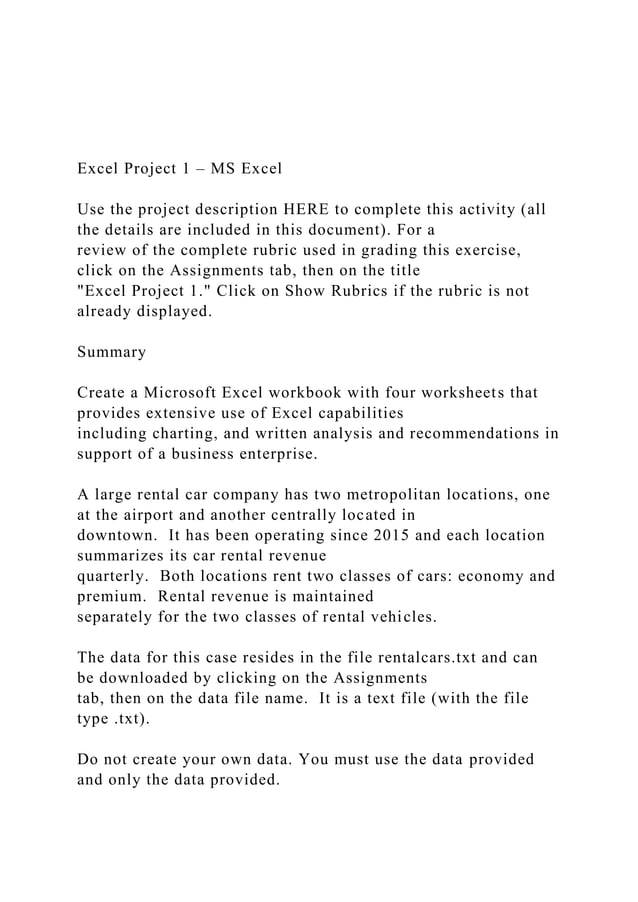 Excel Project 1 – MS Excel Use the project description HER.docx