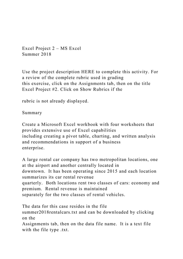 Excel Project 2 – MS Excel Summer 2018 Use the project.docx | Desktop Publishing | Computer ...