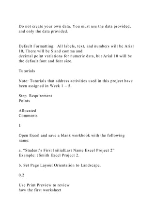 Excel Project 2 – MS Excel Summer 2018 Use the project.docx