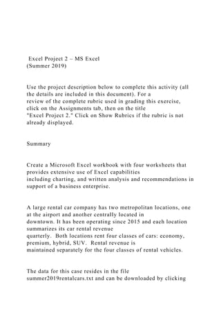 Excel Project 2 – MS Excel (Summer 2019) Use the pro.docx