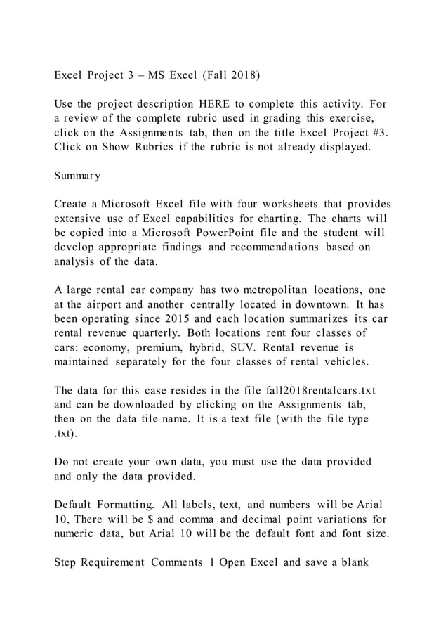 Excel Project 3 – MS Excel (Fall 2018)Use the project descriptio | PDF