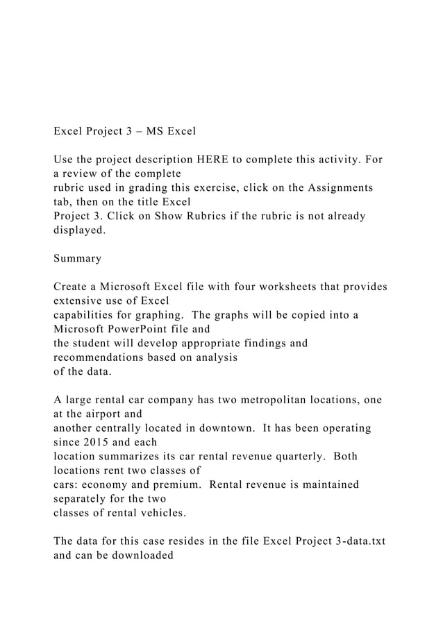 Excel Project 3 – MS Excel Use the project description H.docx