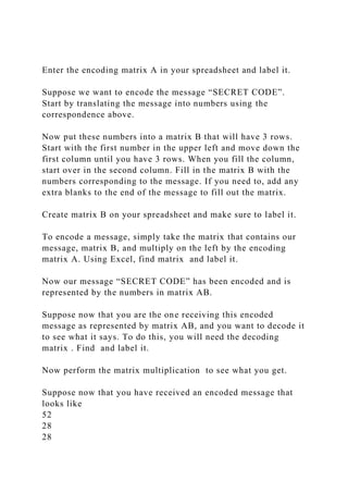 Excel Project – Matrix ApplicationsPart 1 – CryptographyMatr.docx