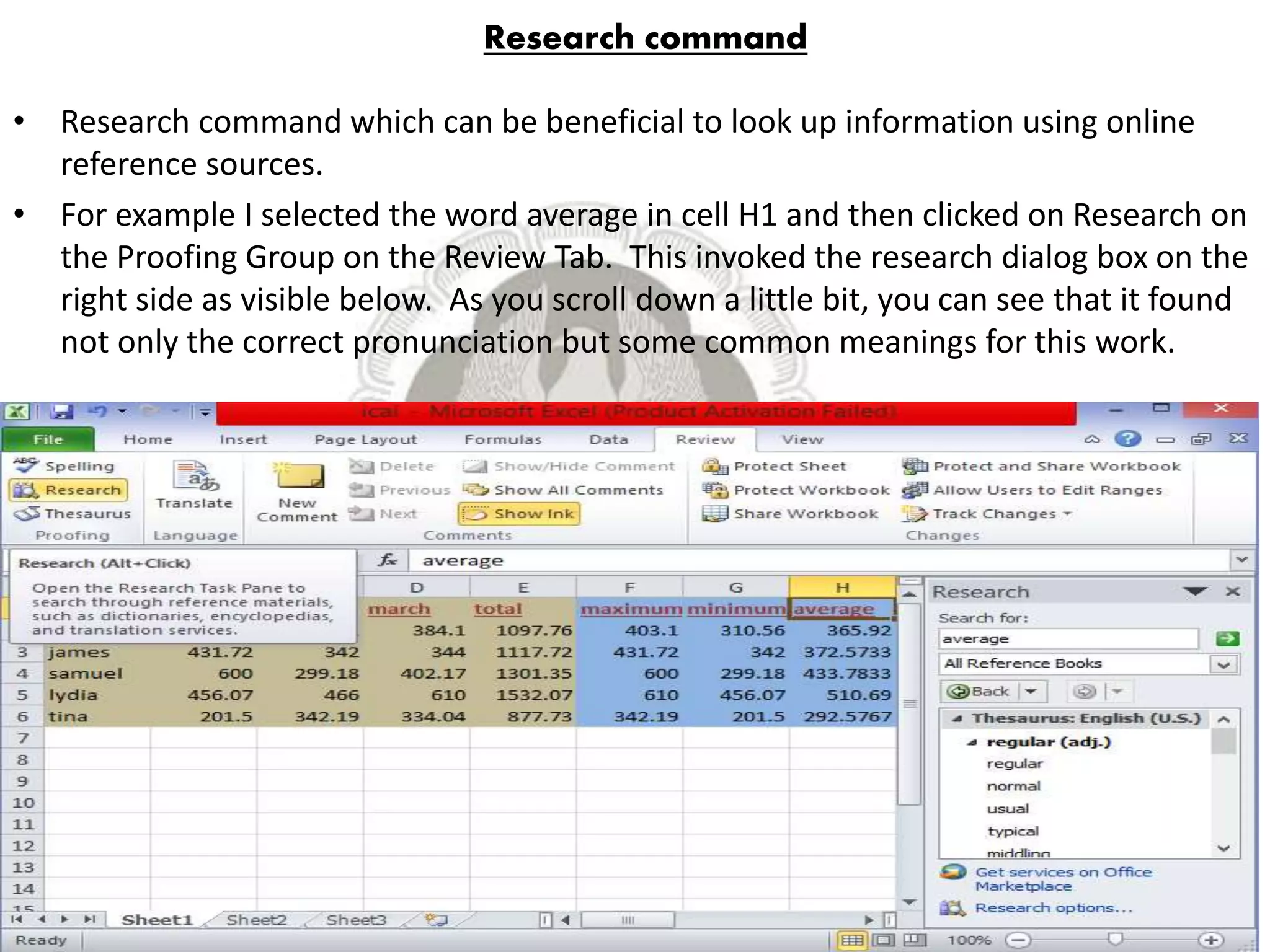 Excel review nd view tab | PPTX