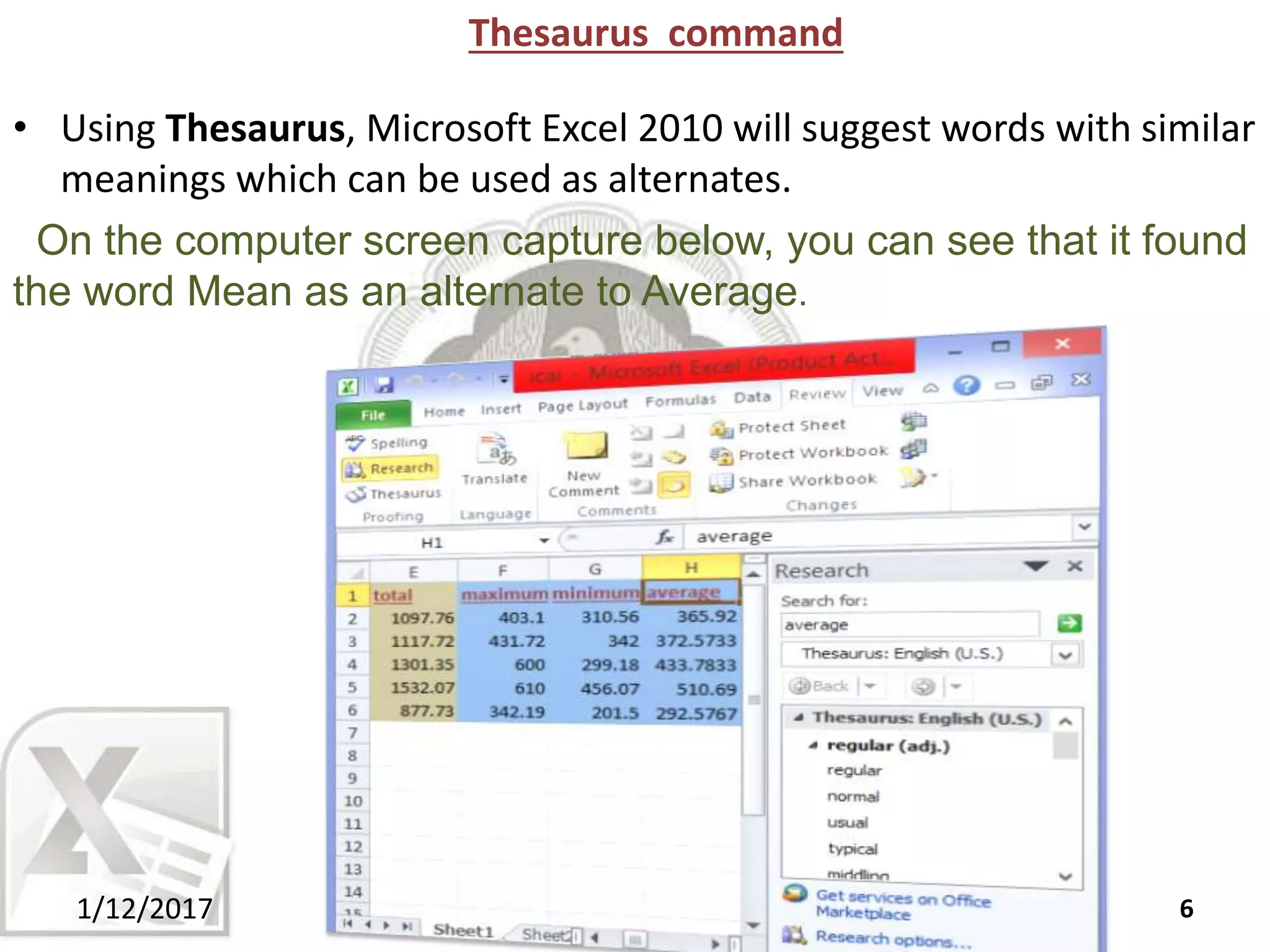 Excel review nd view tab | PPTX